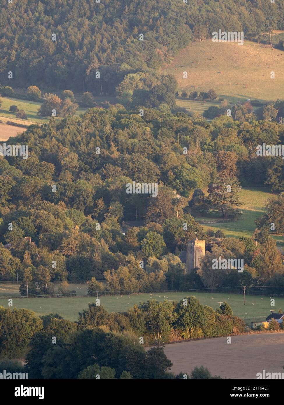 A view from Clunbury Hill near Craven Arms in South Shropshire, England ...