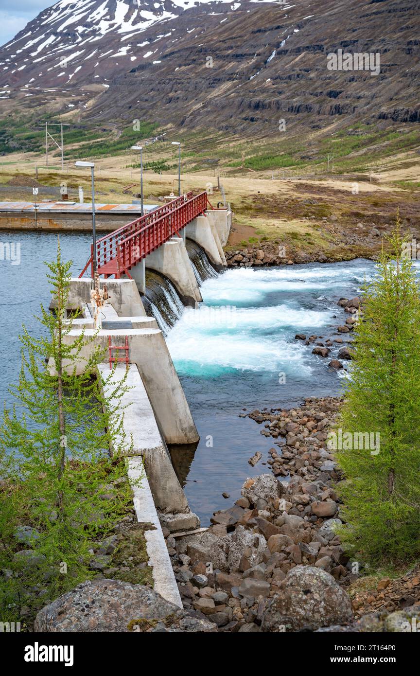 Dam at a river near Seydisfjordur, Iceland, vertical shot Stock Photo ...