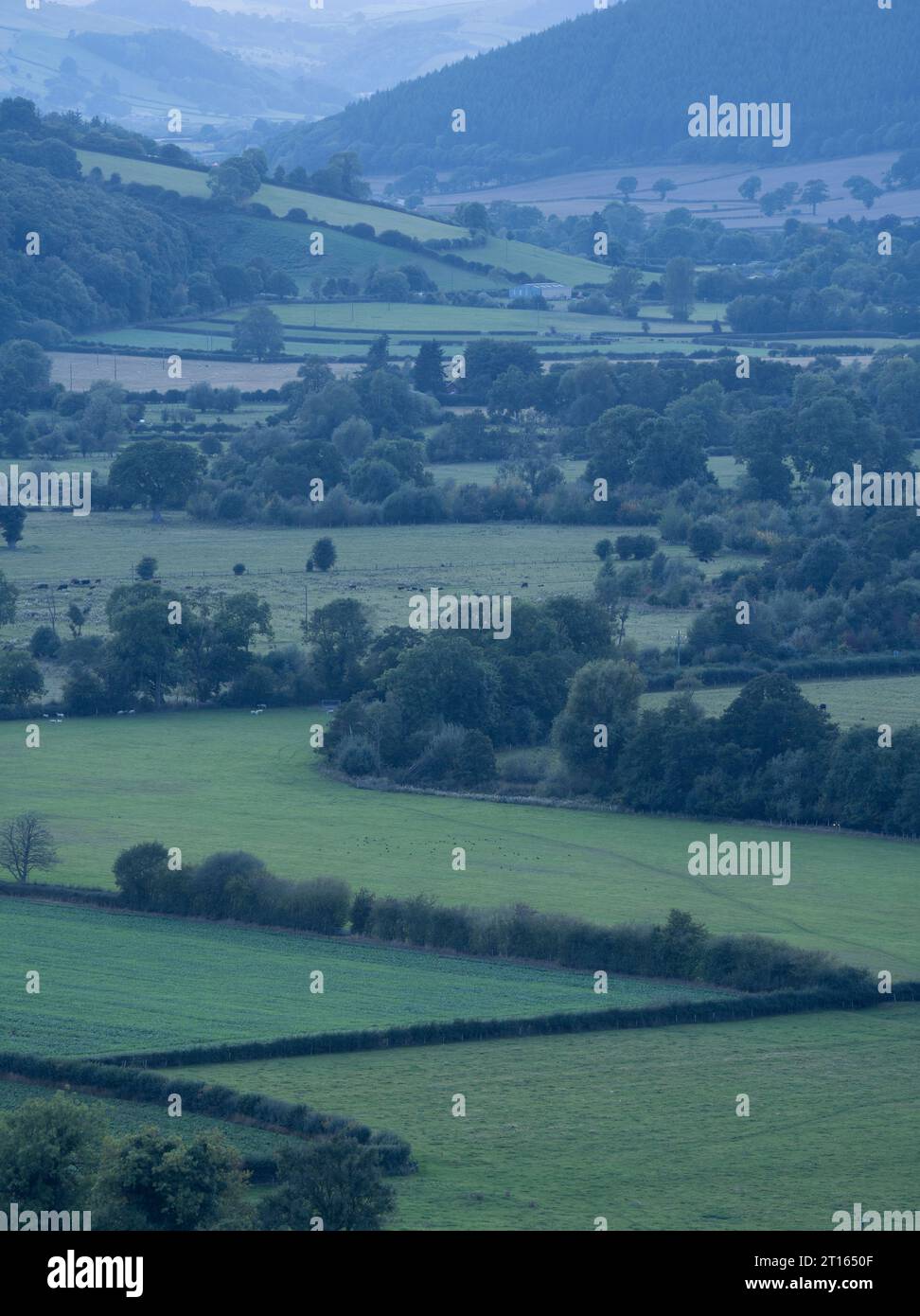 A view from Clunbury Hill near Craven Arms in South Shropshire, England ...
