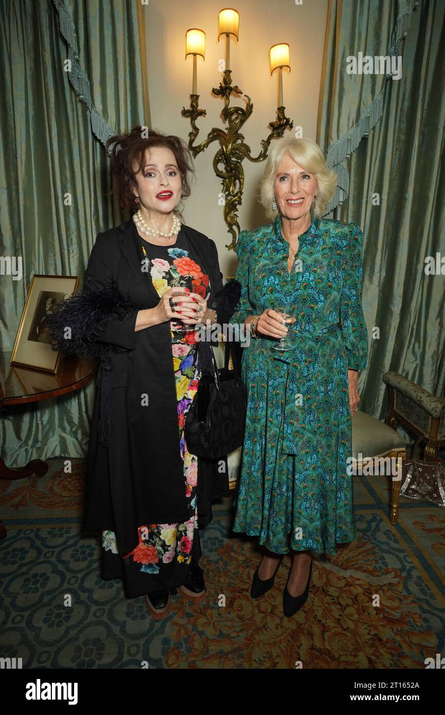 Queen Camilla (right) and Helena Bonham Carter during a reception ...