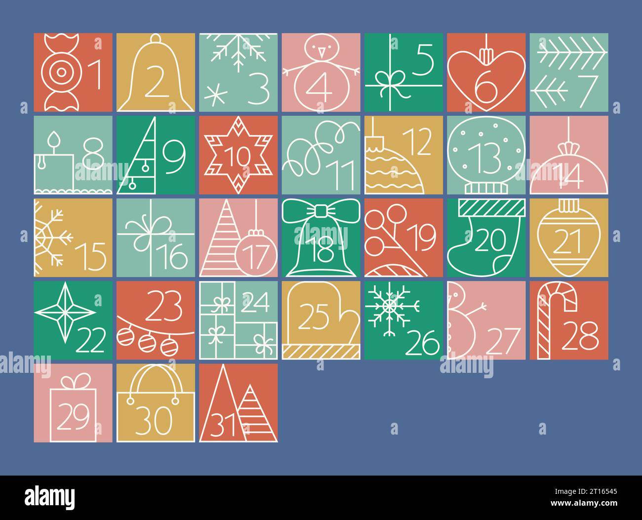 Christmas December Advent Calendar elements with simple line ...