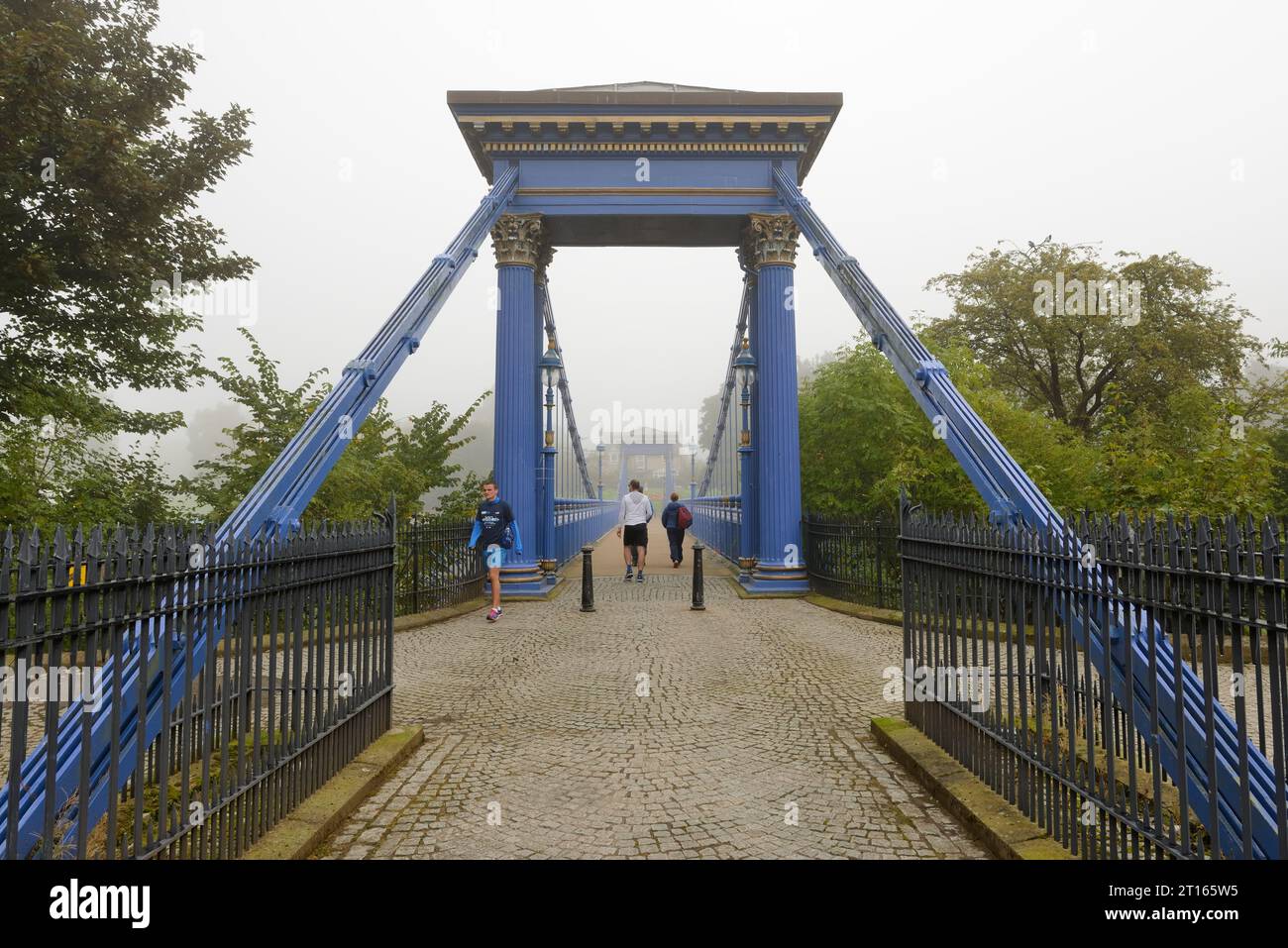 St Andrew's Suspension Bridge built in 1854 crosses the river Cyde ...