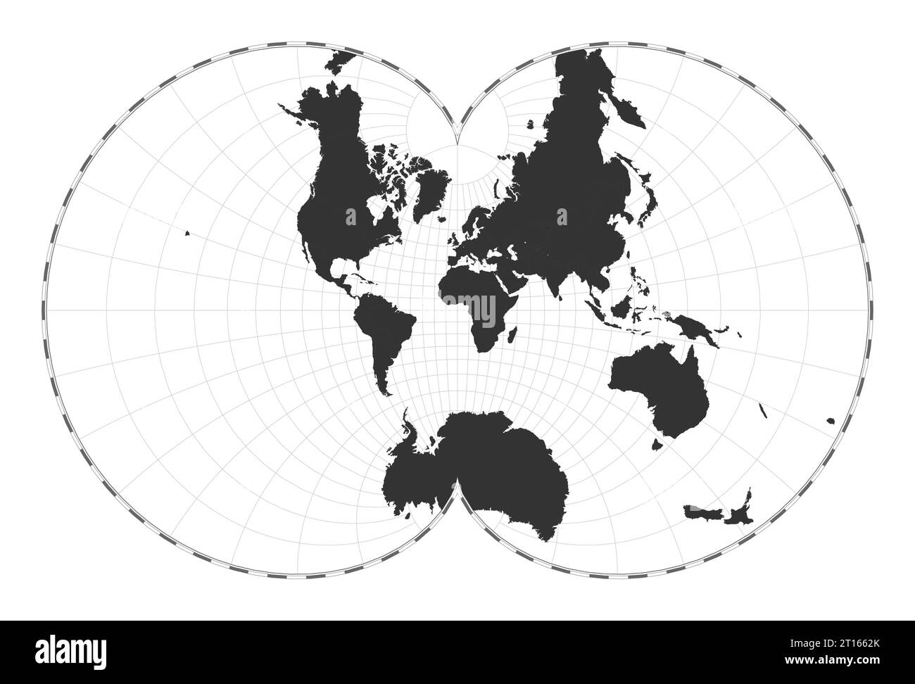 Vector world map. Eisenlohr conformal projection. Plain world ...