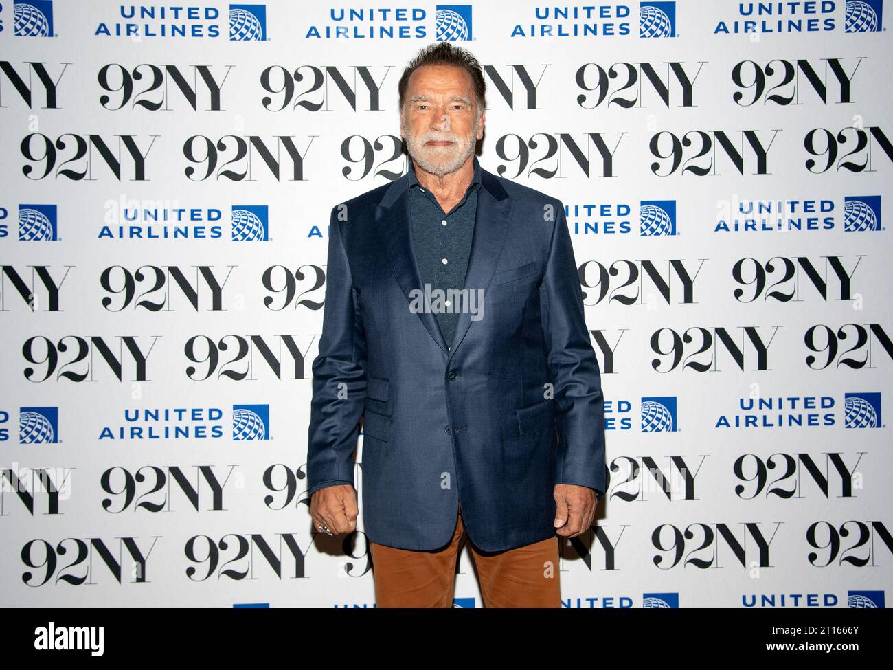 Arnold Schwarzenegger poses backstage before his live talk to discuss ...