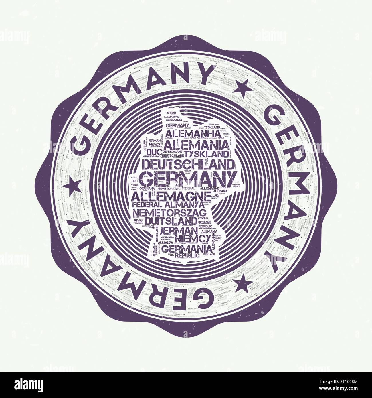 Germany seal. Country round logo with shape of Germany and country name ...