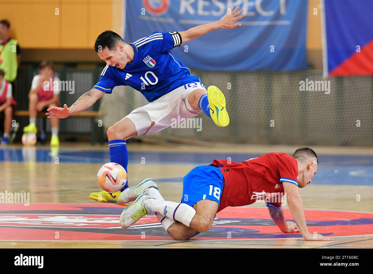 Pilsen, Czech Republic. 11th Oct, 2023. From left Alex Merlin of Italy ...
