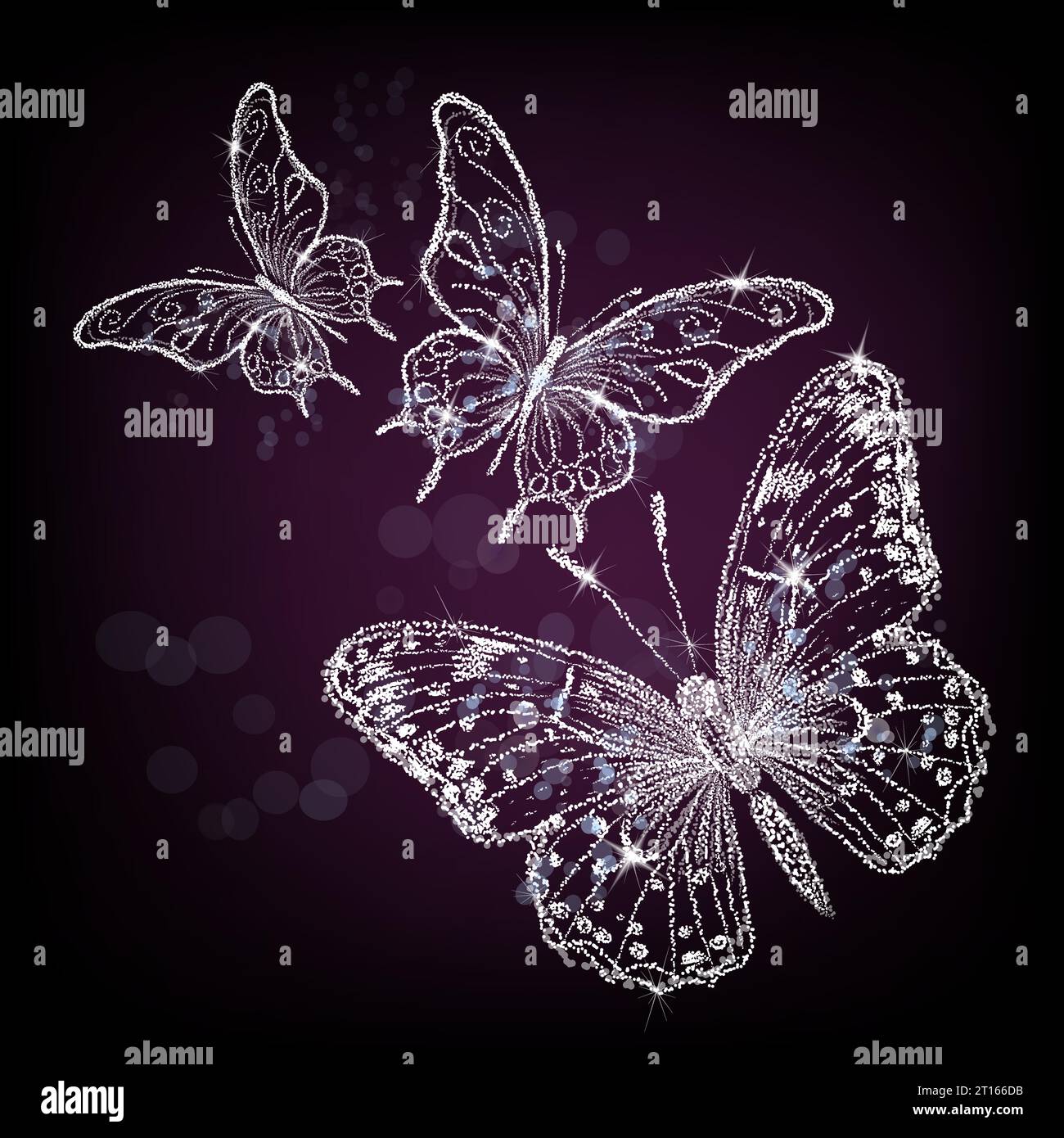 Sparkling butterflies on a purple background. Vector illustration Stock ...