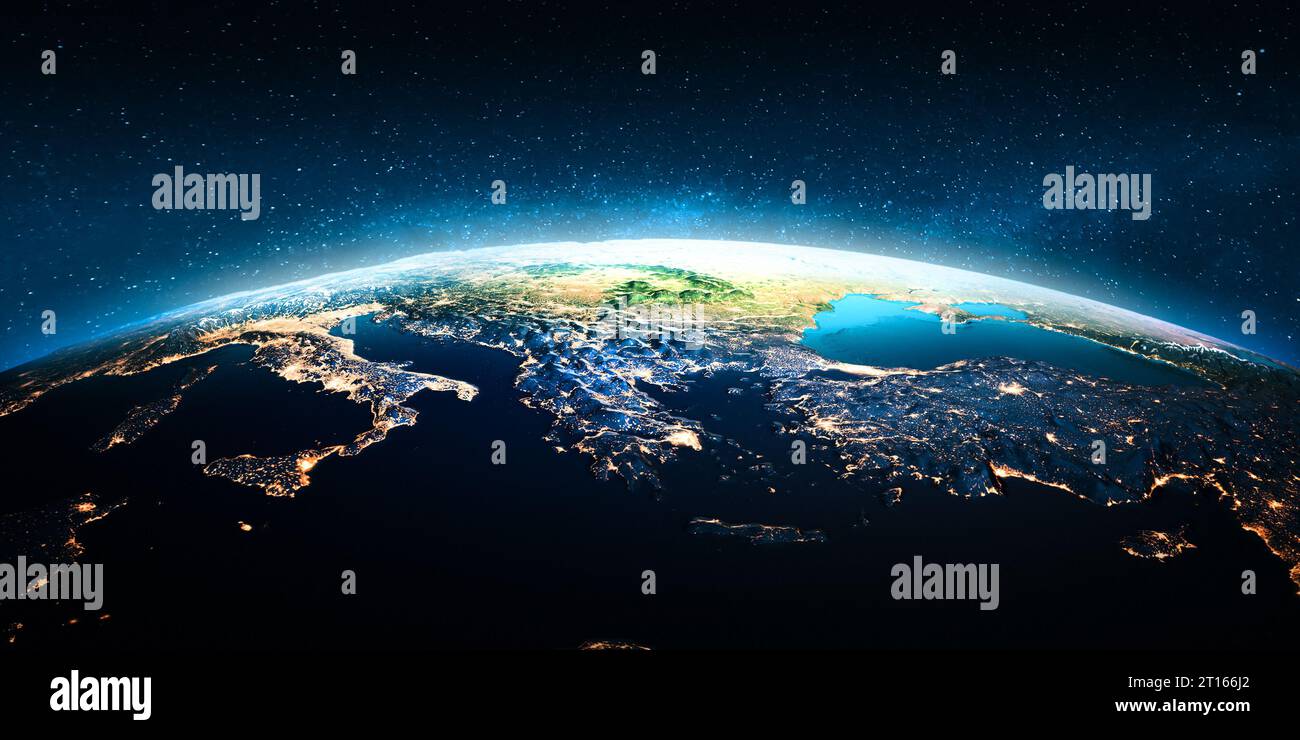 Europe city lights. Elements of this image furnished by NASA. 3d ...