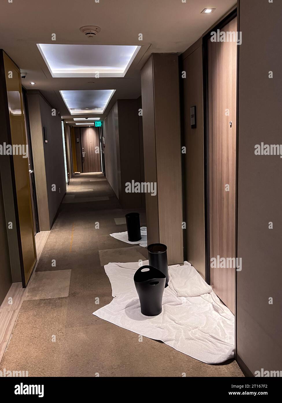 Los Angeles, USA. 20 Aug, 2023. Flooding in a hallway after a storm ...