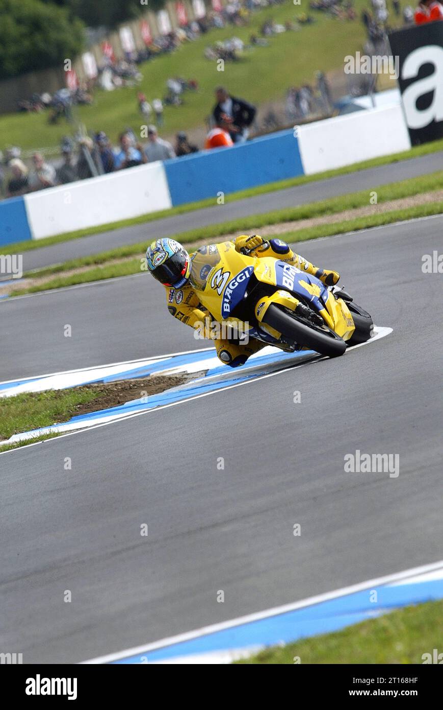 Max Biaggi competing at the 2004 British Moto Grand Prix at Donnington ...