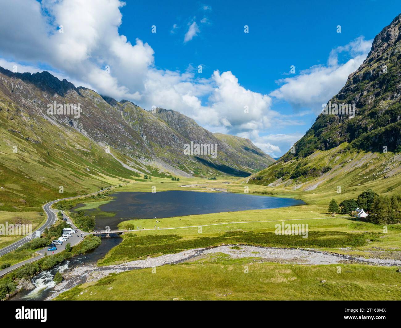 Aerial view of the western part of Glen Coe with the freshwater loch ...