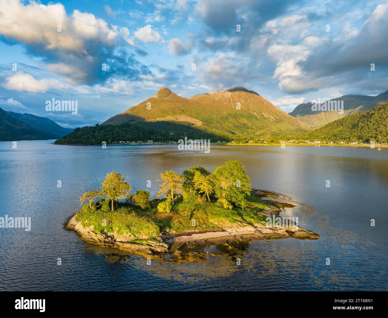 Aerial view of the western part of Loch Leven with the historic Isle of ...