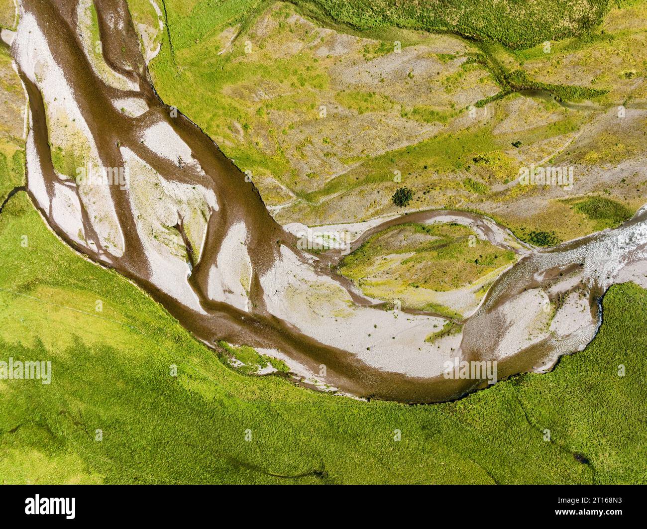 Aerial view, top down view of the River Coe flowing through the Glen ...