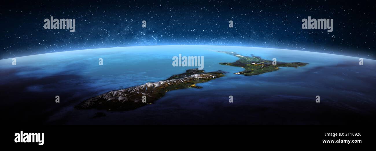 New Zealand, landscape frome space. Elements of this image furnished by ...