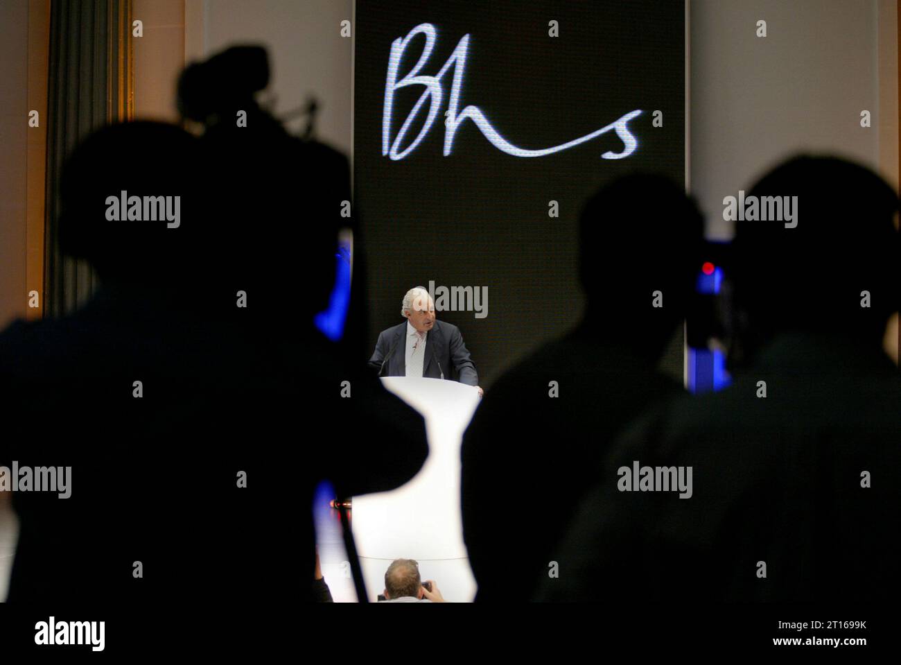 British businessman Sir Philip Green pictured talking at Arcadia Group ...