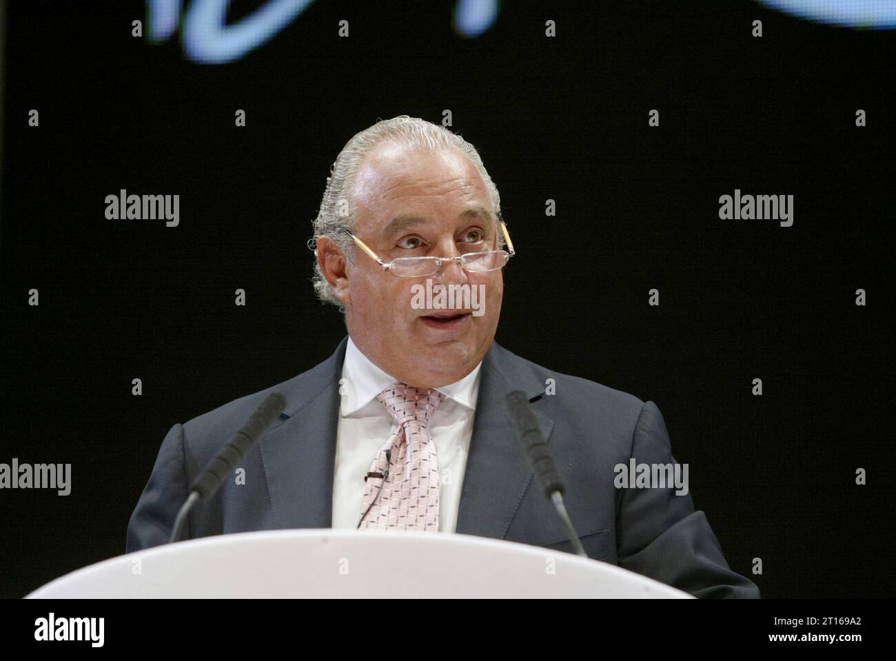 British businessman Sir Philip Green pictured talking at Arcadia Group ...