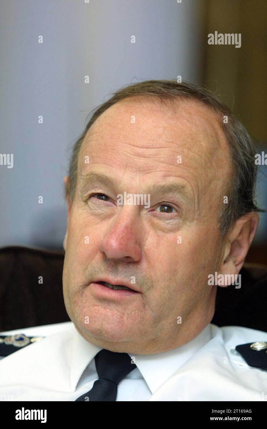 Sir John Stevens, former Commissioner of the Metropolitan Police from 2000-2005, pictured giving ...