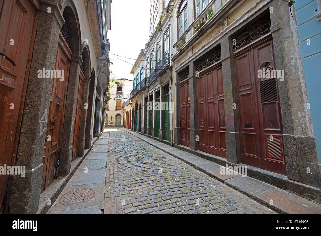 Traditional old town alley with high doors, Rio de Janeiro, State of ...