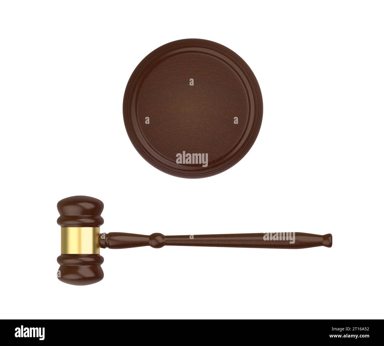 Top view of wood gavel and round sound block, isolated on white ...