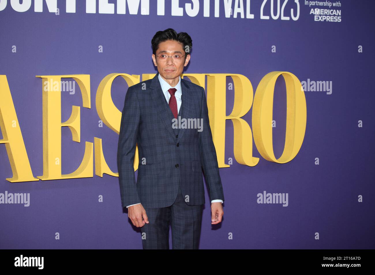 London, UK. Kazu Hiro at the premiere of Maestro. Royal Festival Hall. 67th BFI London Film ...