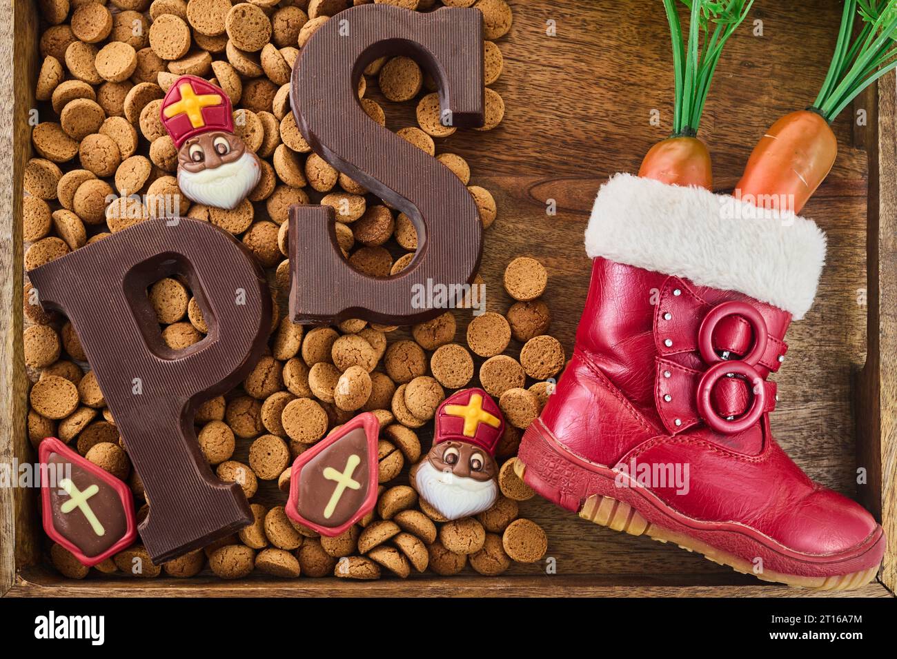 Dutch holiday Sinterklaas background. Children shoe with carrots ...