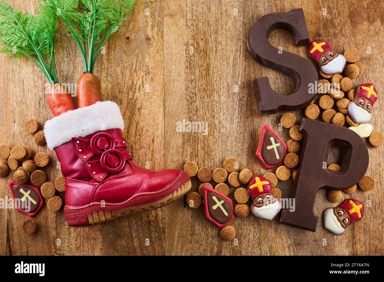 Dutch holiday Sinterklaas background. Children shoe with carrots ...