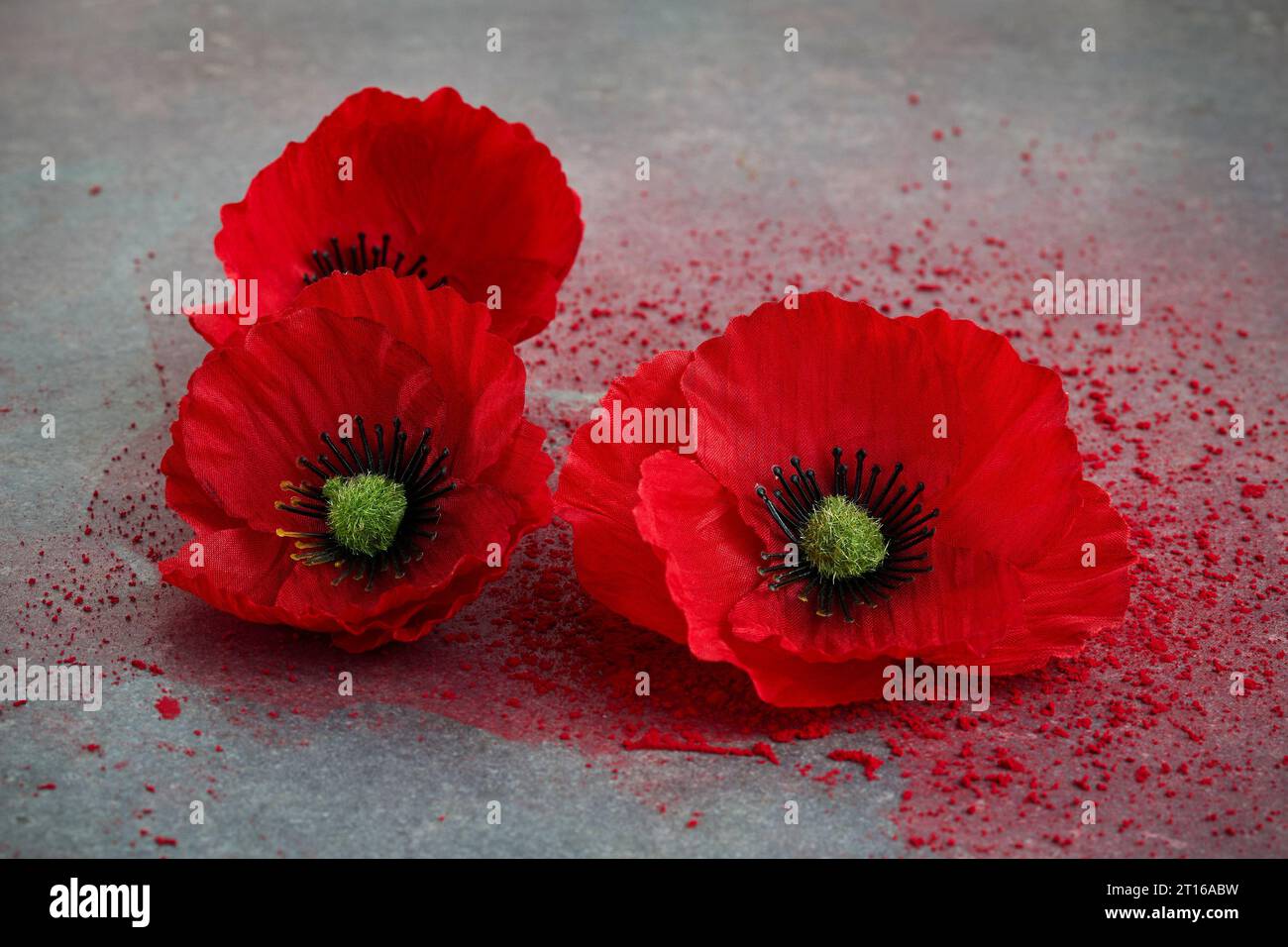 World War remembrance day. Red poppies on dark stone background Stock ...