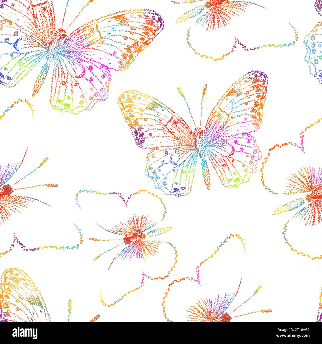 Seamless pattern of colored butterflies. hand drawing. Not AI ...