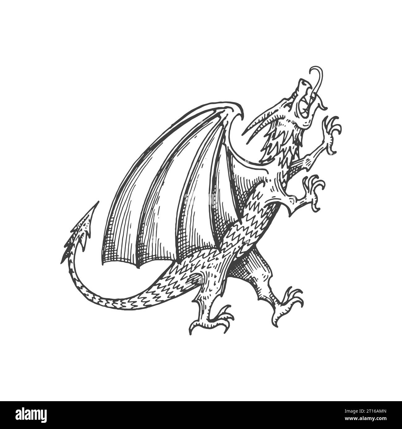 Dragon medieval heraldic animal monster sketch. Mythical animal ...