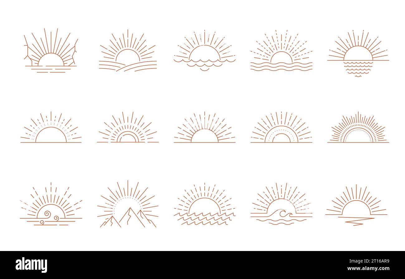 Sunset and sunrise boho symbol. Meditation, celestial and magic sun ...