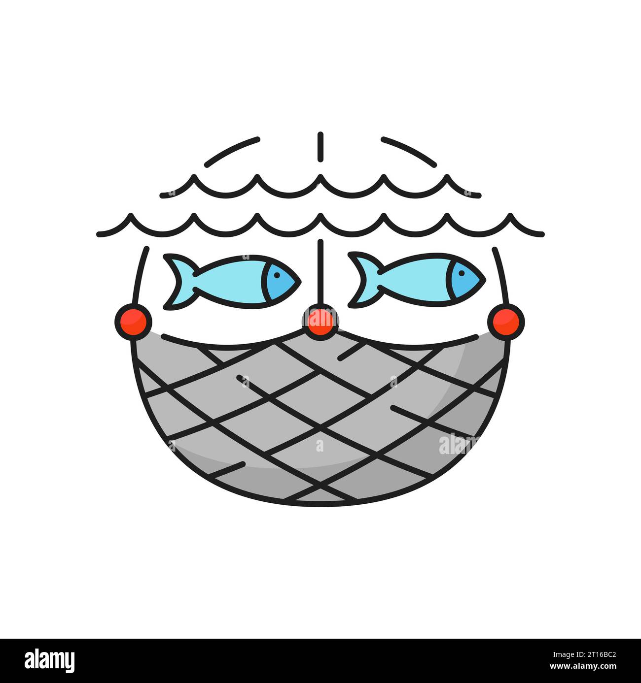 Fishing industry net fishes catch line icon. Seafood production ...