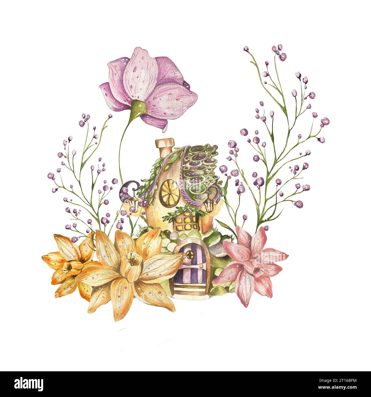 Colorful illustration of a fairy house . Hand drawn children ...