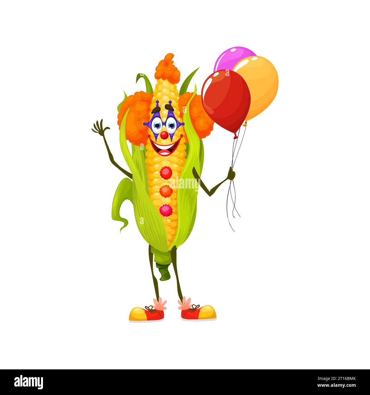 Cartoon Halloween corn clown character. Whimsical vegetable comedian ...
