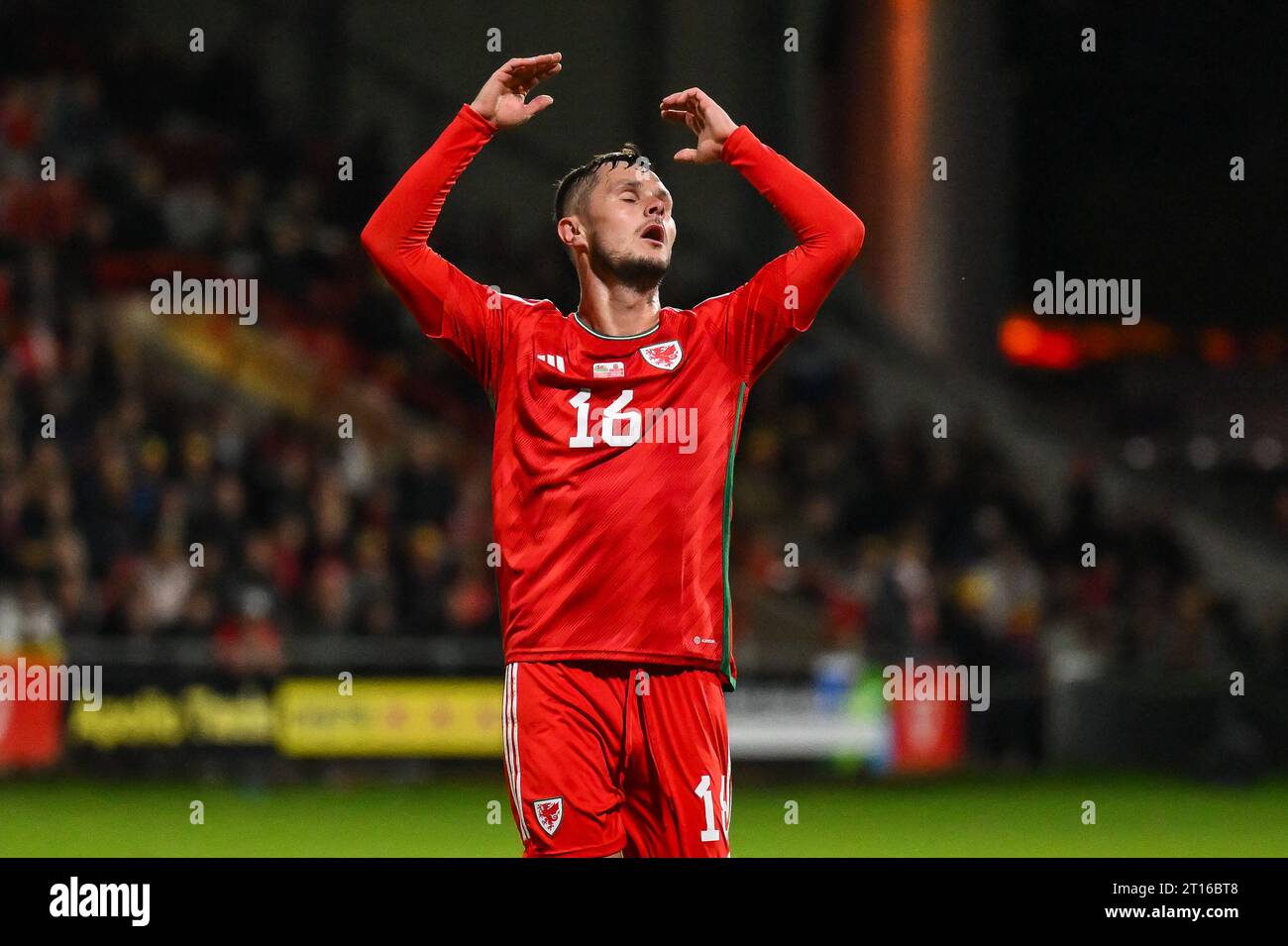 Liam Cullen of Wales reacts to a missed chance on goal during the ...