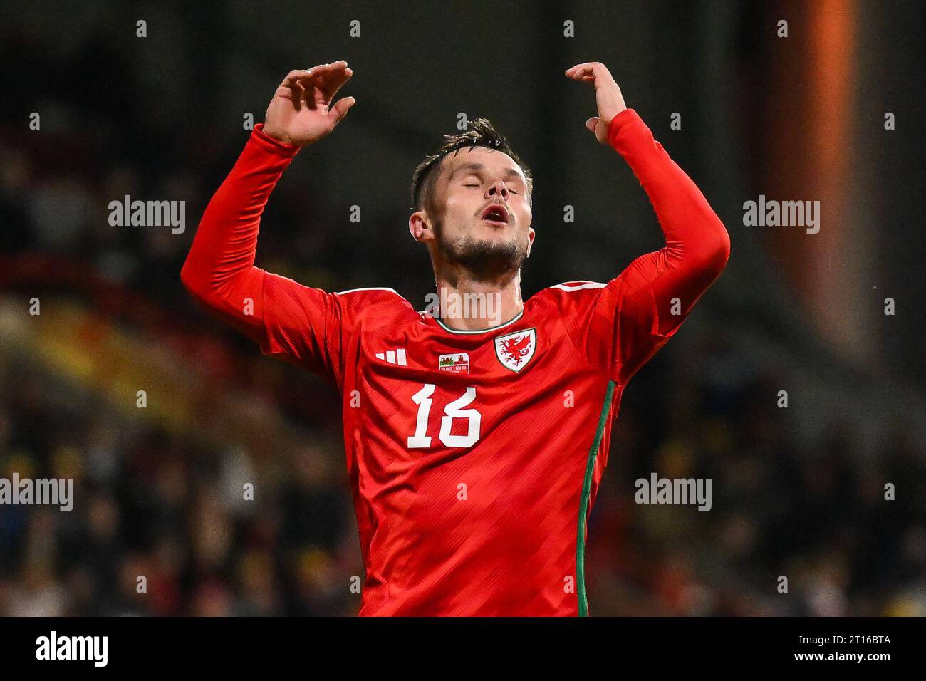 Liam Cullen of Wales reacts to a missed chance on goal during the ...