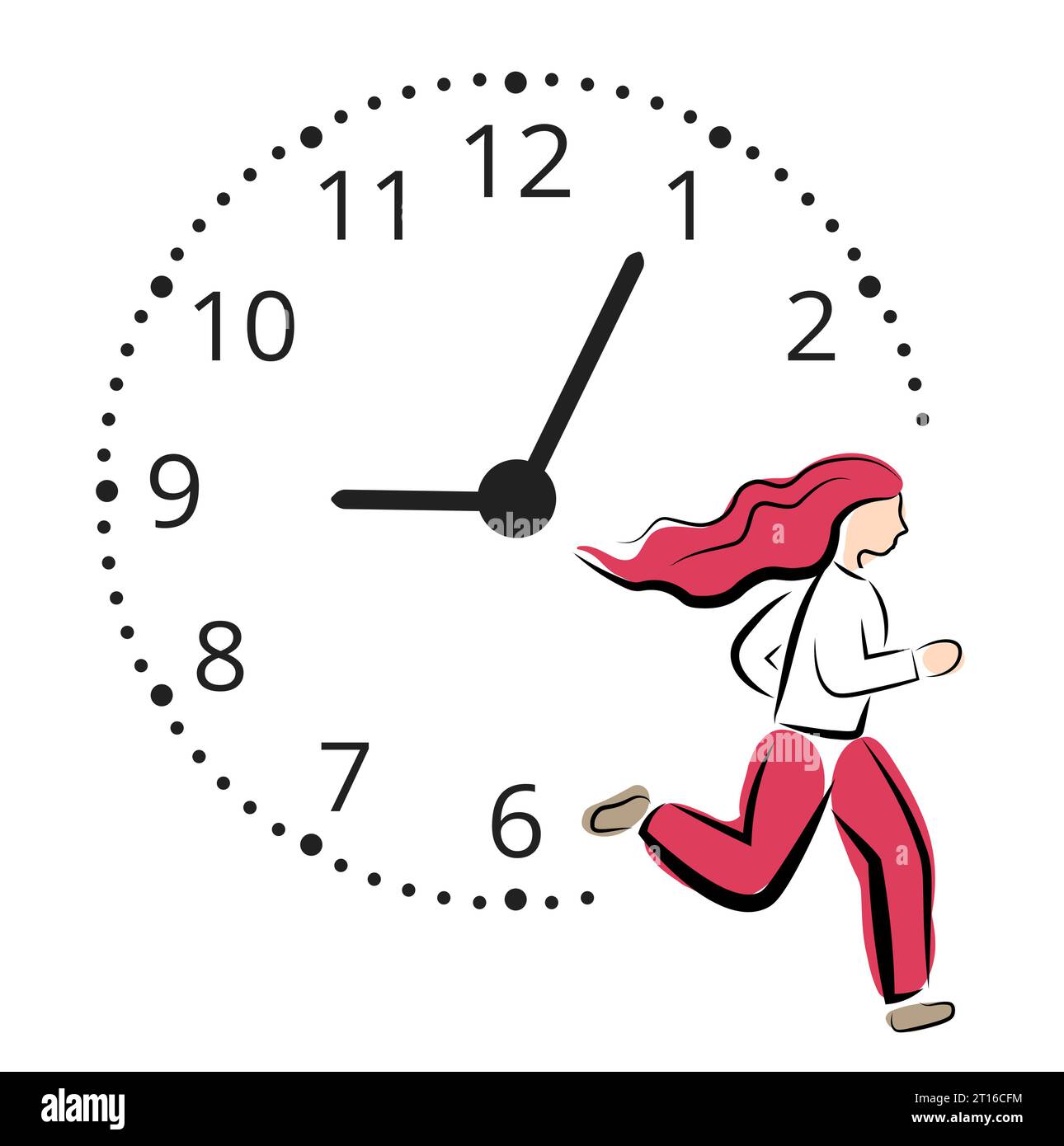 Time management. Woman and clock on white background Stock Vector Image ...