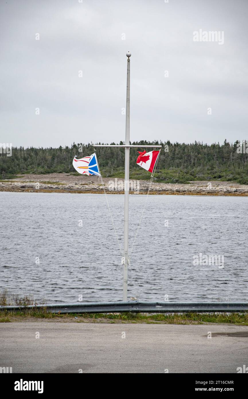 Flags flying at the intra-provincial ferry to Quebec and Labrador from ...