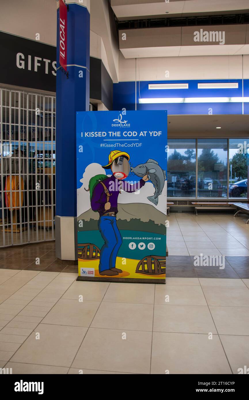 I kissed the cod at YDF sign inside Deer Lake regional airport in ...