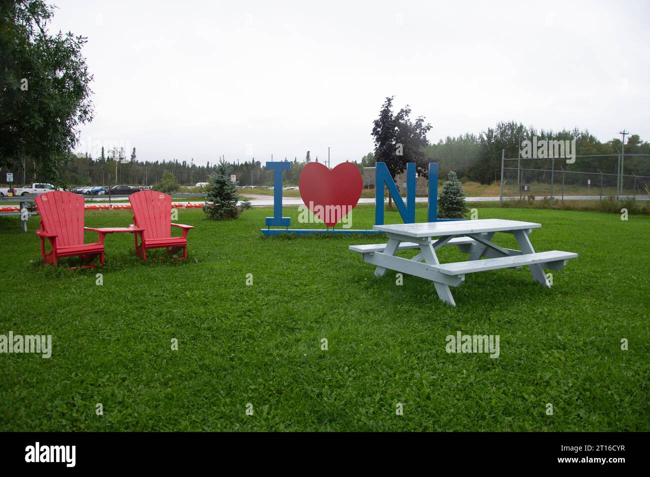 I love NL sign and red Adirondack chairs in Deer Lake, Newfoundland ...