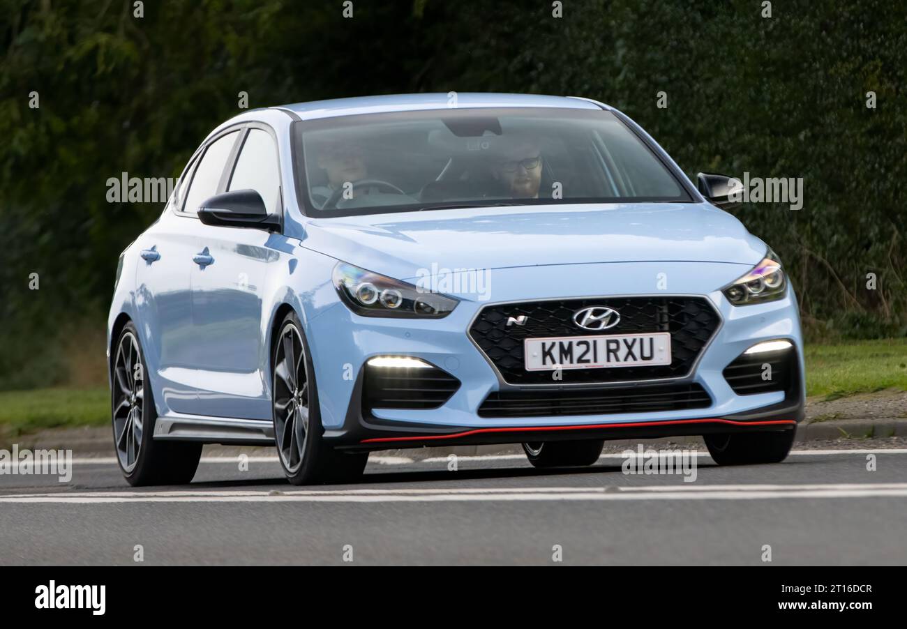 Bicester,Oxon.,UK - Oct 8th 2023: 2021 blue Hyundai i30 car driving on ...