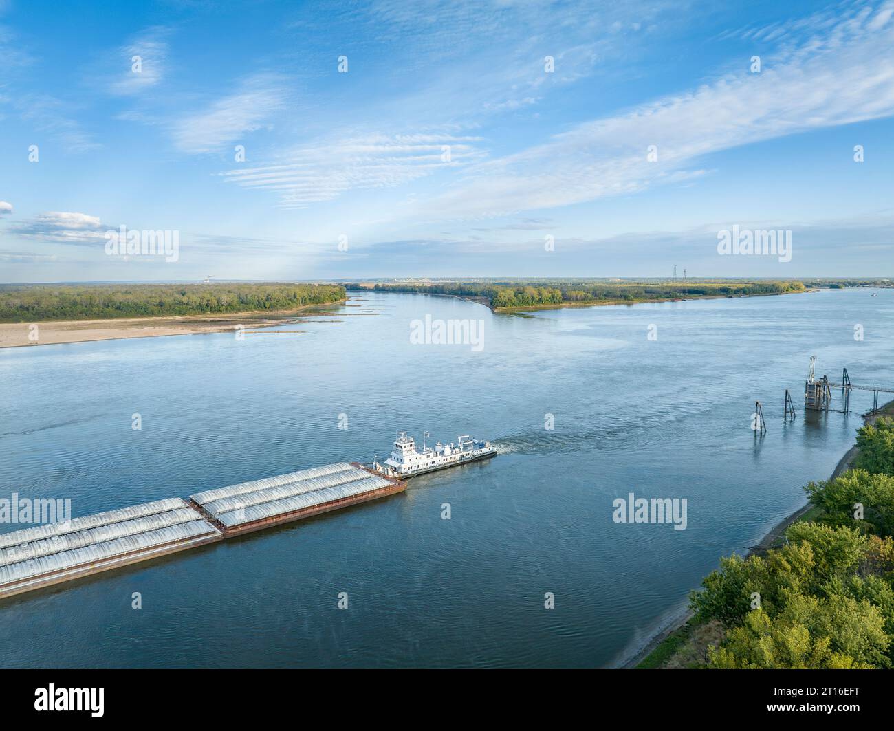 towboat with barges on the Mississippi River at confluence with the ...