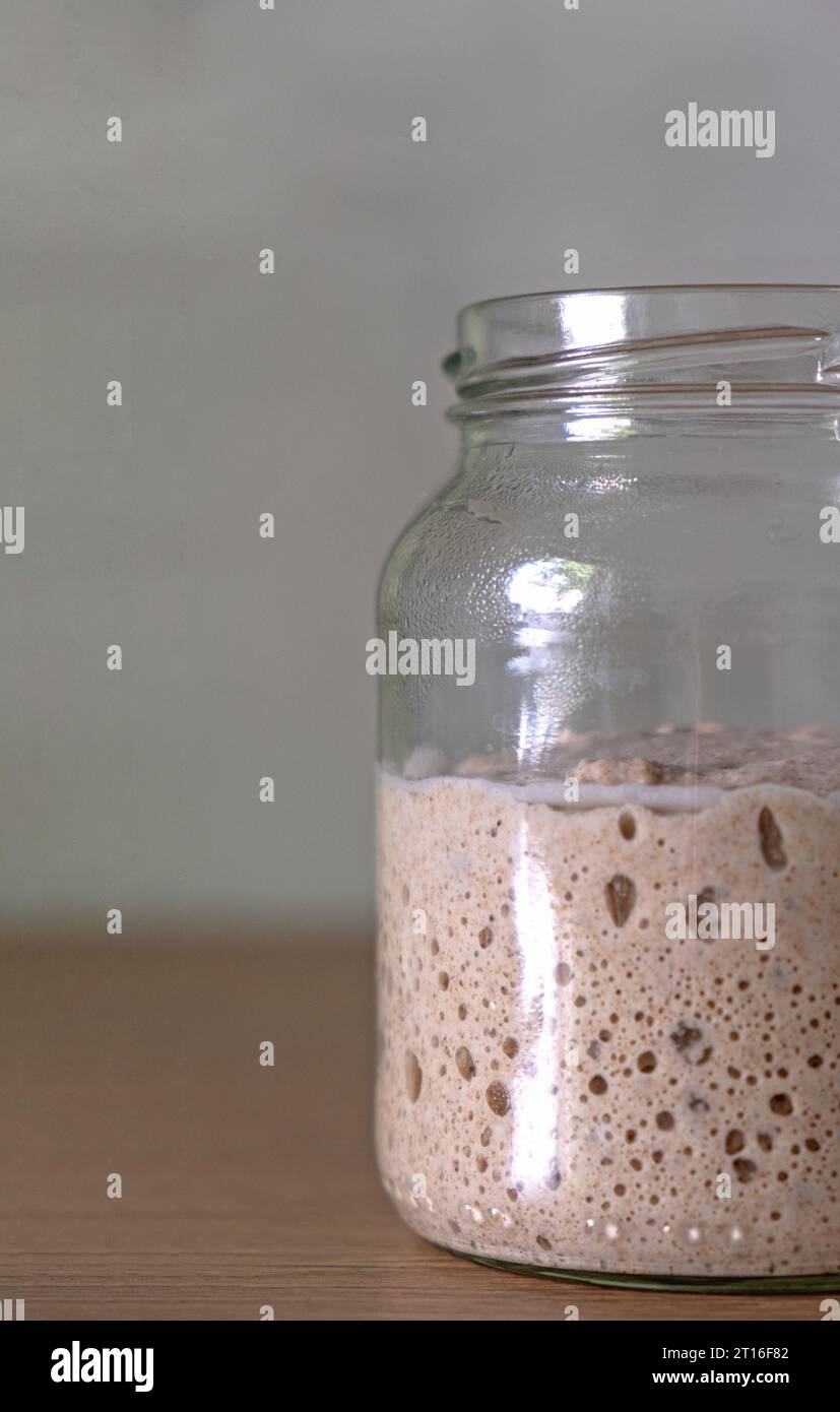 The process of fermentation of homemade sourdough bread. Wholegrain ...