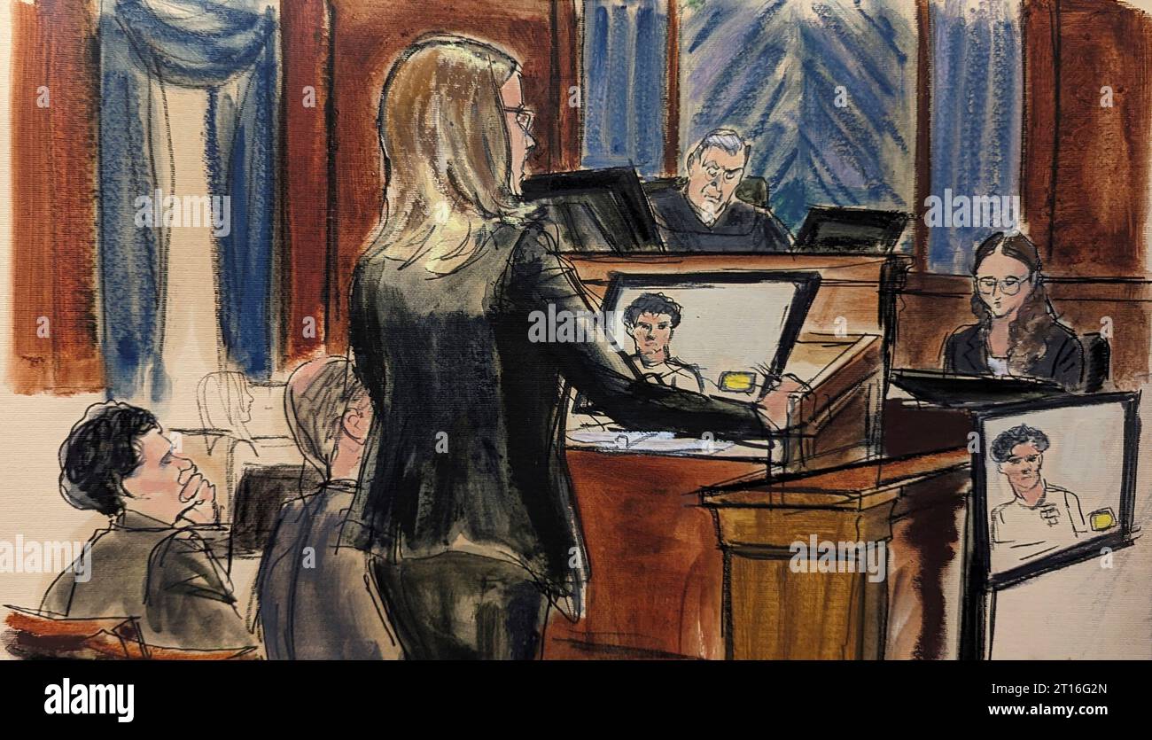 In This Courtroom Sketch Assistant Us Attorney Danielle Sassoon Questions Caroline Ellison
