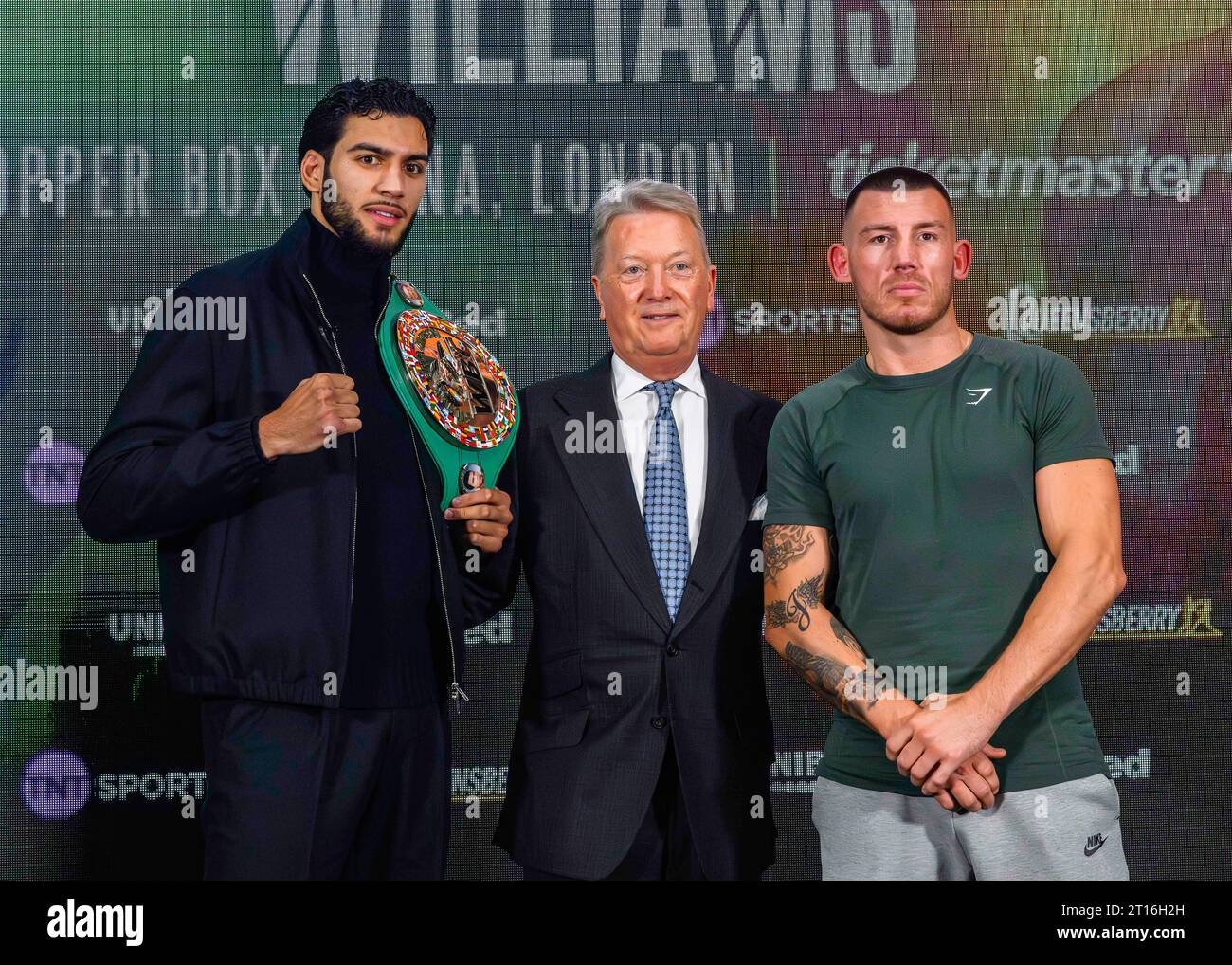 LONDON, UNITED KINGDOM. 11 Oct, 23. Hamzah Sheeran (left) Frank Warren ...