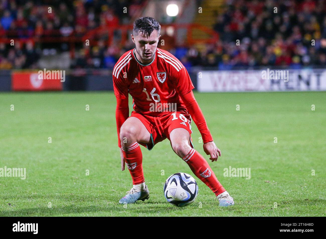 Wrexham, UK. 11th Oct, 2023. Liam Cullen of Wales in action ...