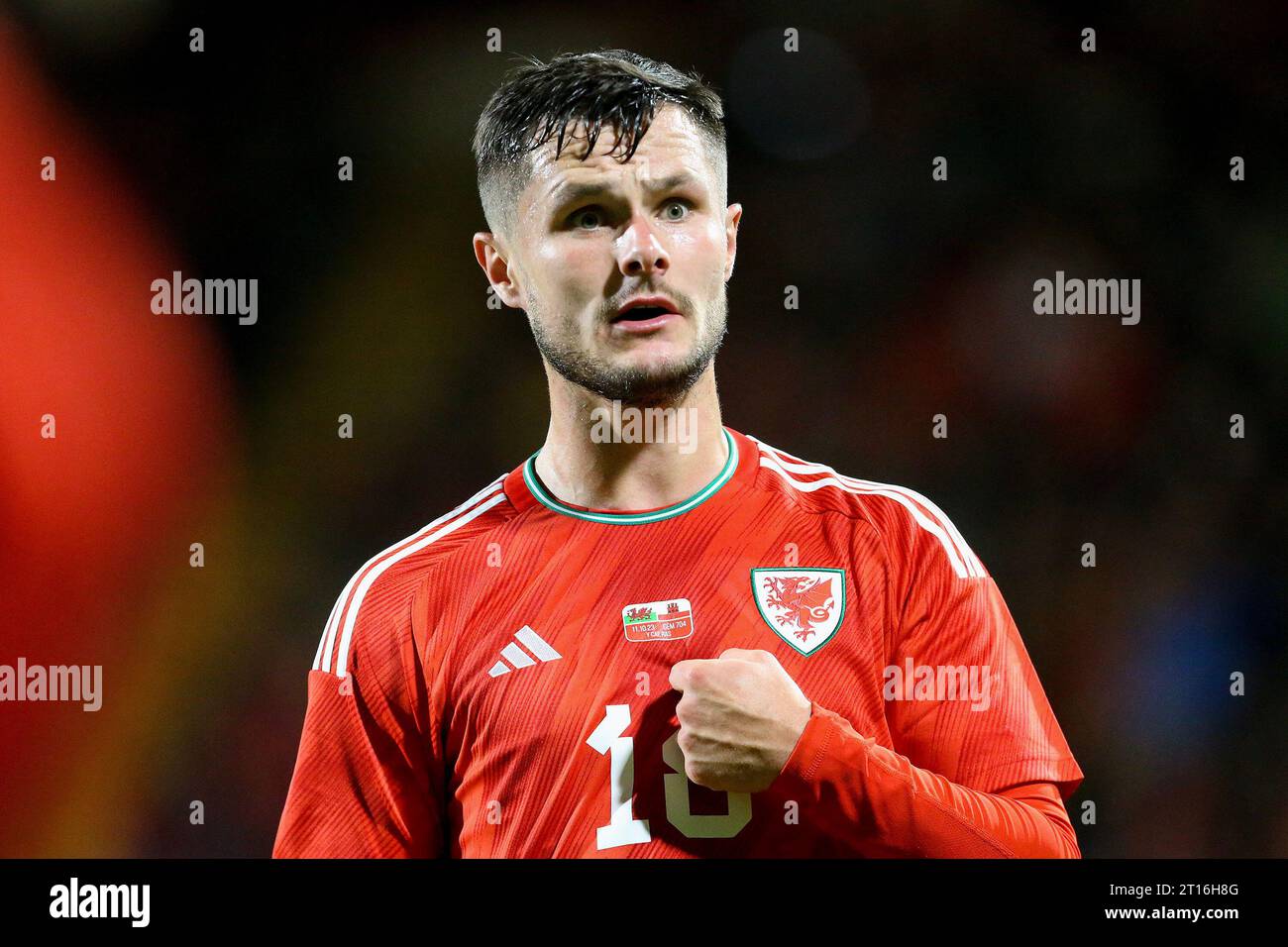 Wrexham, UK. 11th Oct, 2023. Liam Cullen of Wales looks on ...