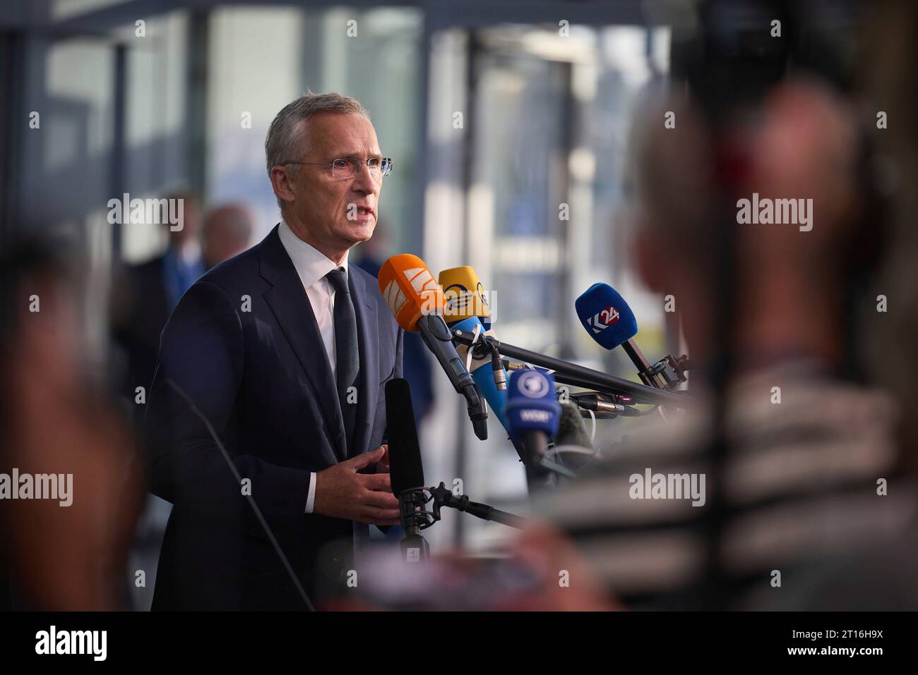 Brussels, Belgium. 11th Oct, 2023. NATO Secretary General Jens Stoltenberg responds to a ...