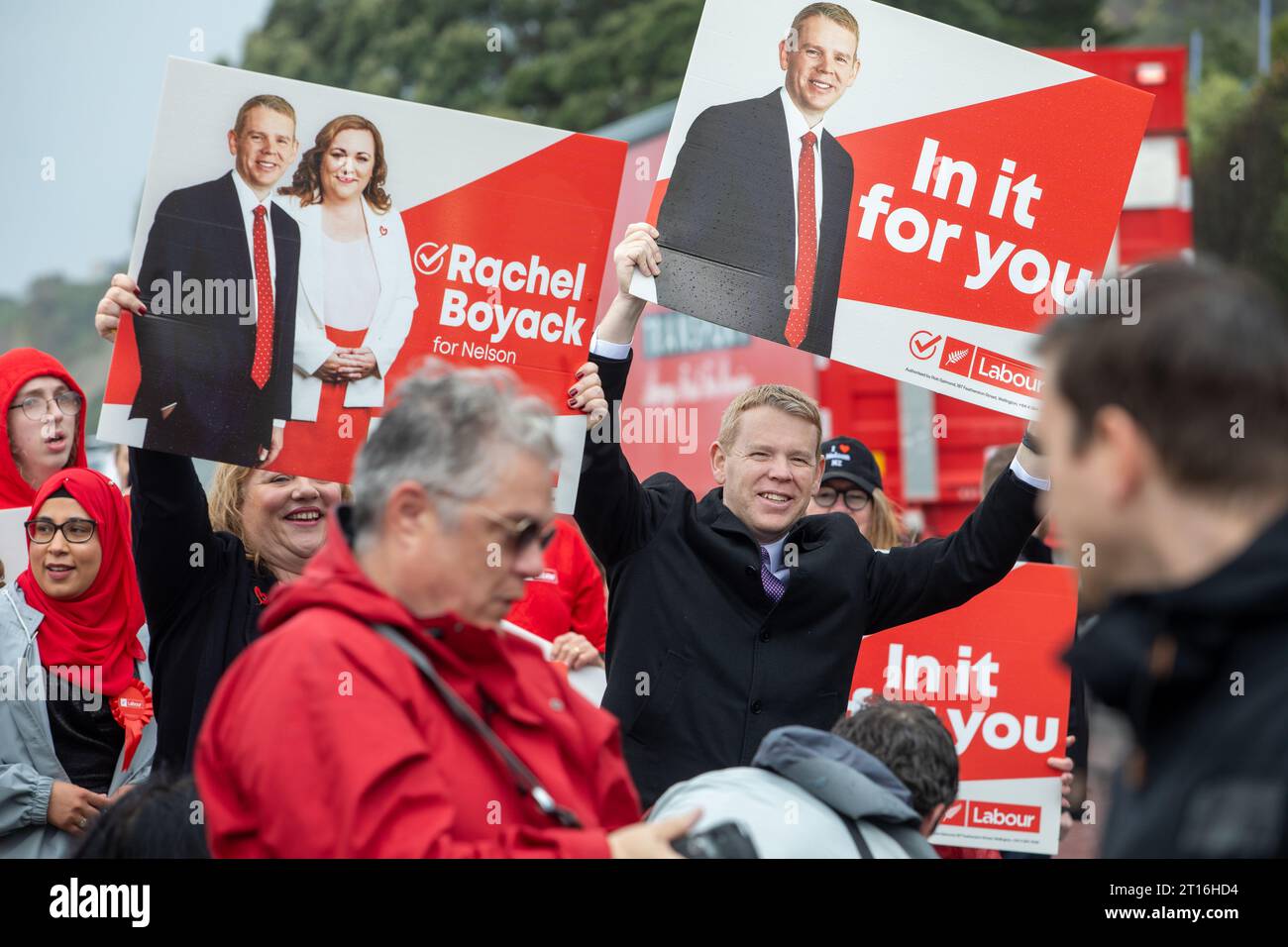 New Zealand Prime Minister Chris Hipkins campaigning before this month ...