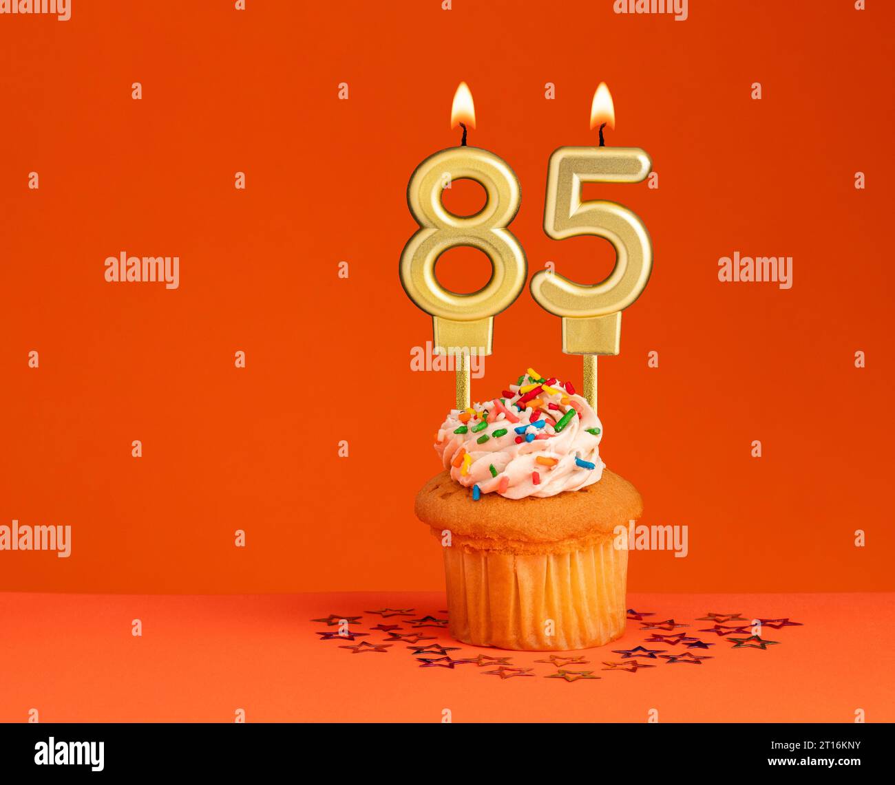 Number 85 candle - Birthday card design in orange background Stock ...