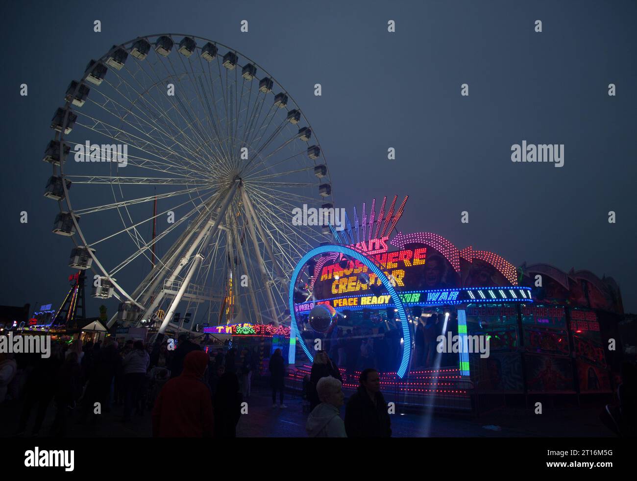 Europe's largest travelling funfair, evening, Walton Street, Hull East Yorkshire UK, Hull Fair ...
